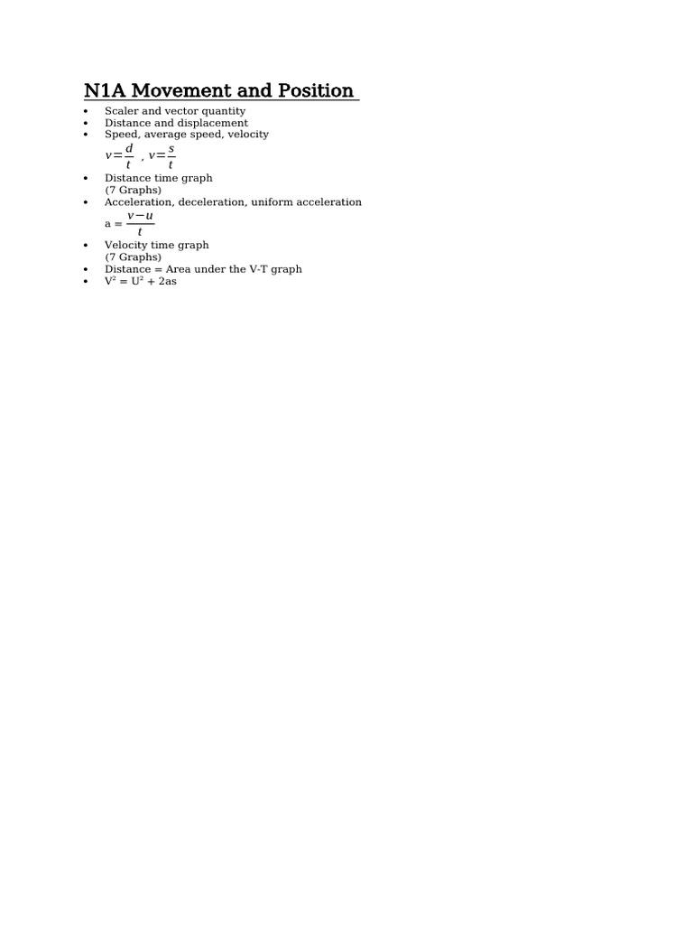 N1A. Movement and Position | PDF | Acceleration | Velocity