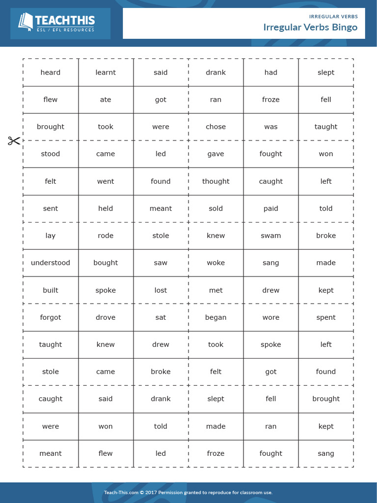 Irregular-Verbs-Bingo PDF Dividido | PDF