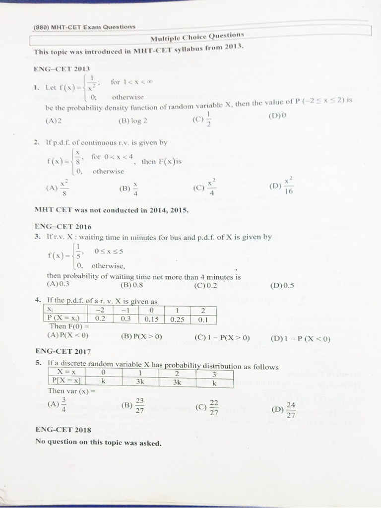 Probability Distributions Cet Mcq | PDF