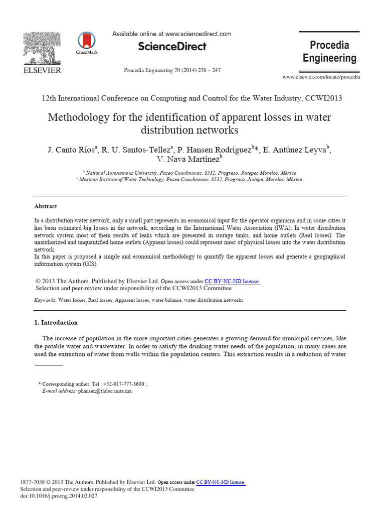 Methodology for the identification of apparent losses | PDF | Water ...