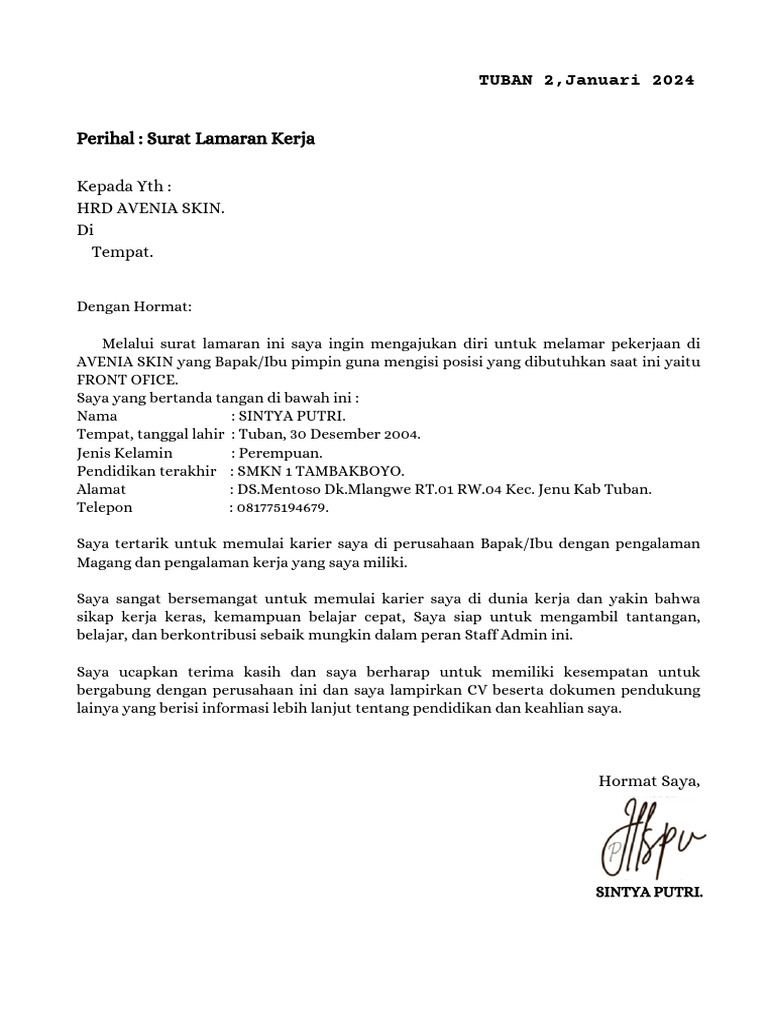 SINTYA PUTRI-SURAT LAMARAN KERJA_20250102_140708_0000 | PDF