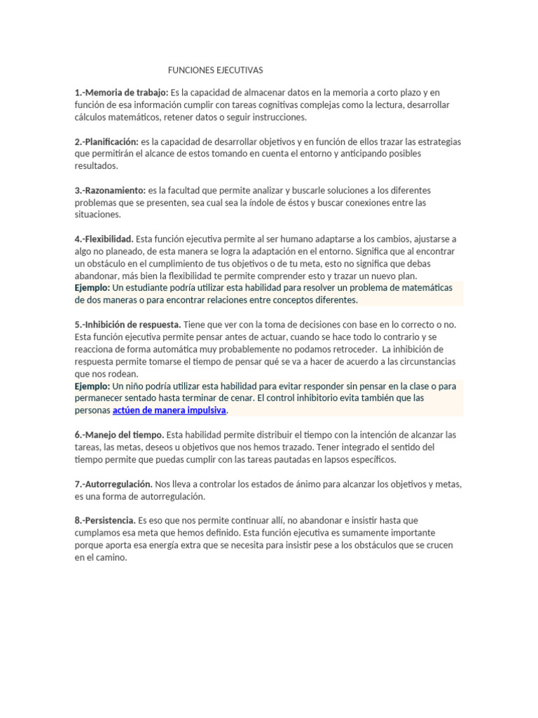 Funciones Ejecutivas y su Importancia | PDF | Funciones ejecutivas ...