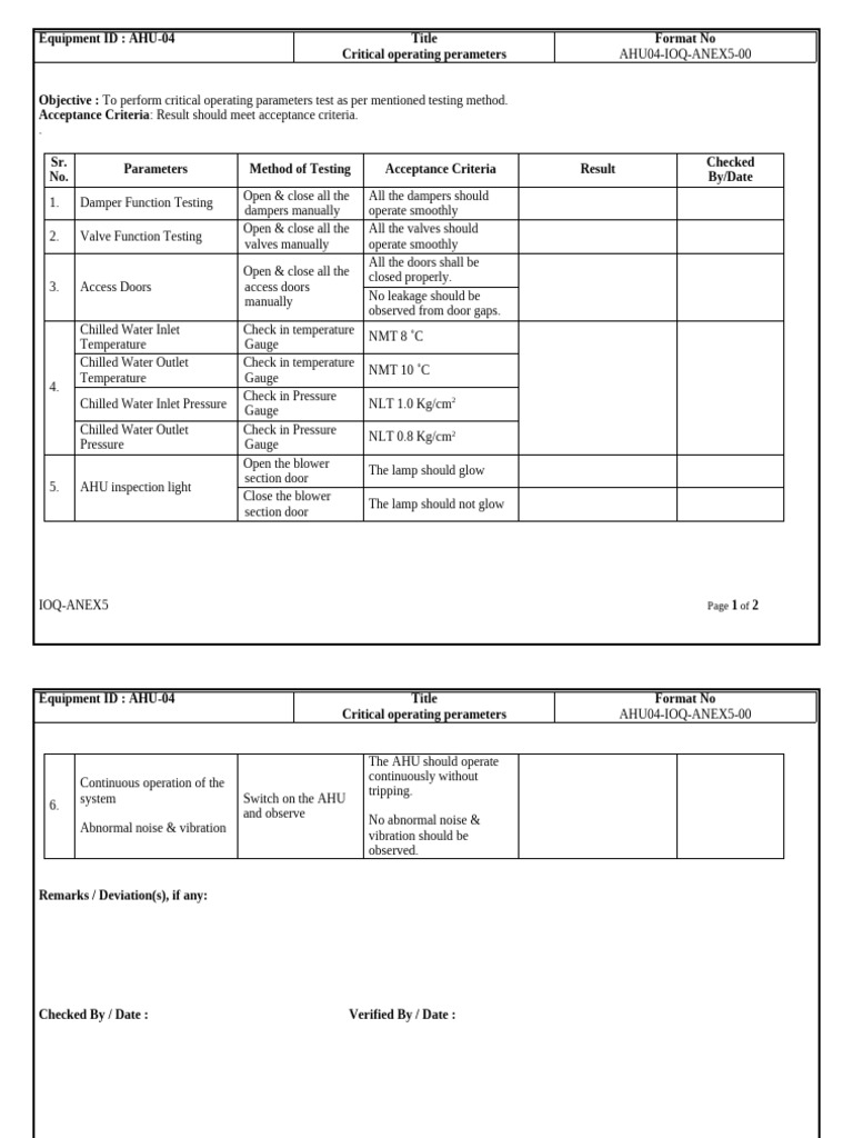 AHU04-IOQ-ANEX5-00 Critical Operating Perameters | PDF | Valve | Gas ...