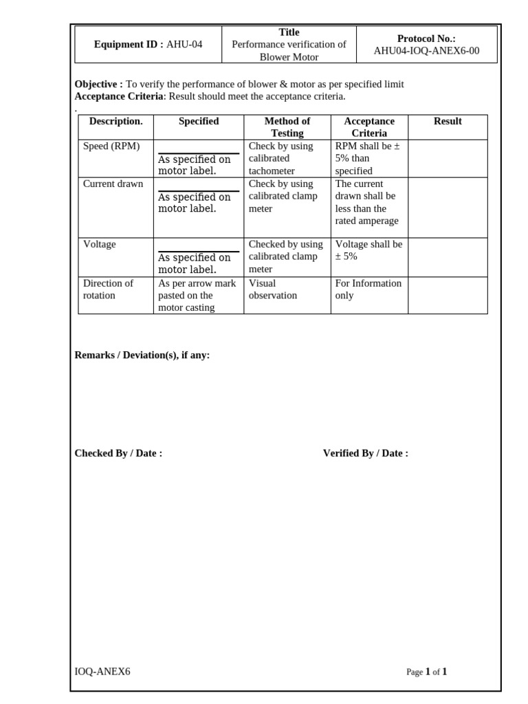 AHU04-IOQ-ANEX6-00 Performance of Motor-Blower | PDF