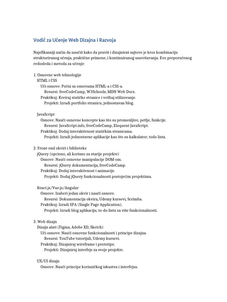Vodic Za Ucenje Web Dizajna I Razvoja | PDF