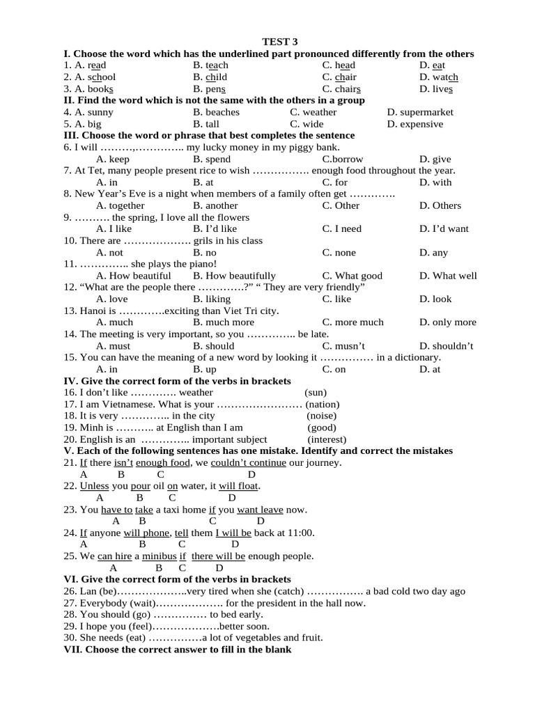 TEST 3 english 7 | PDF