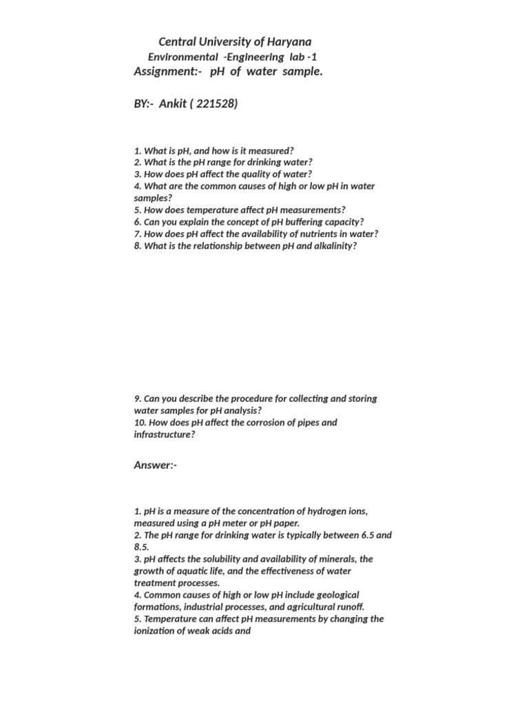 Ph Analysis Of Water Samples Guide Pdf