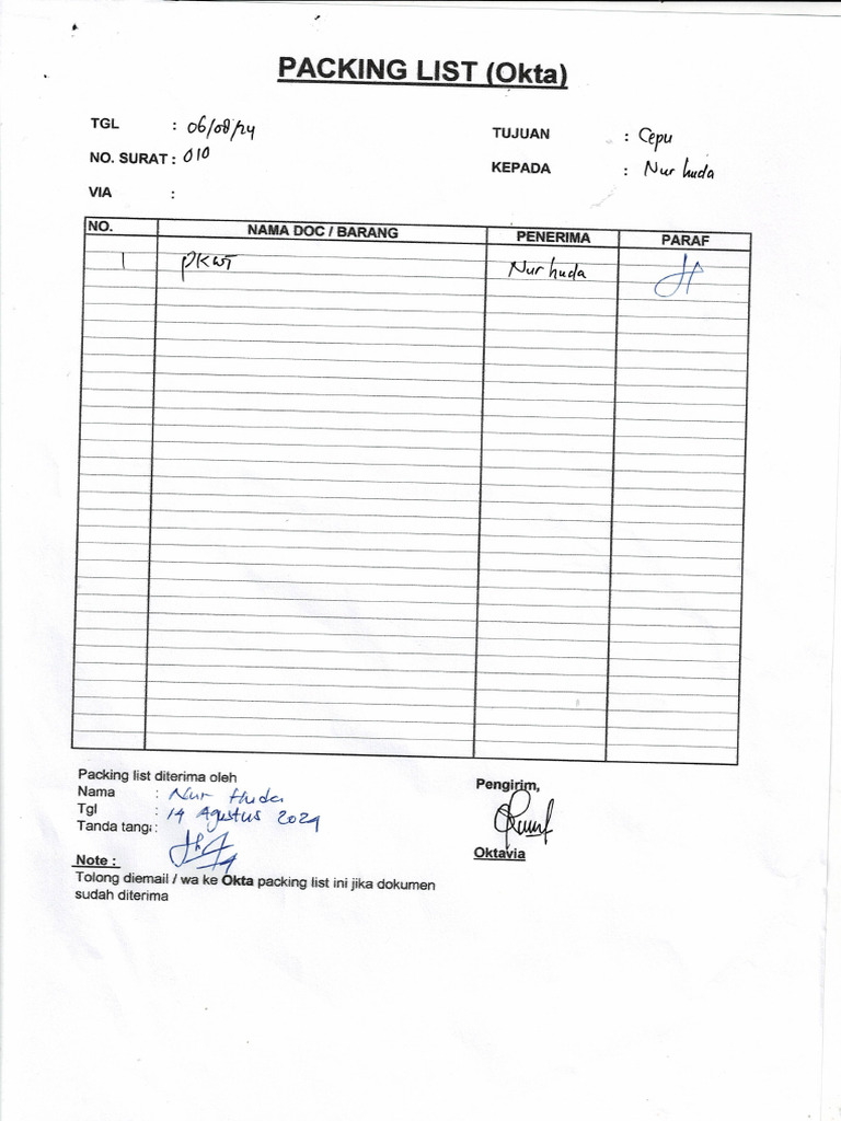 Packing List PKWT | PDF