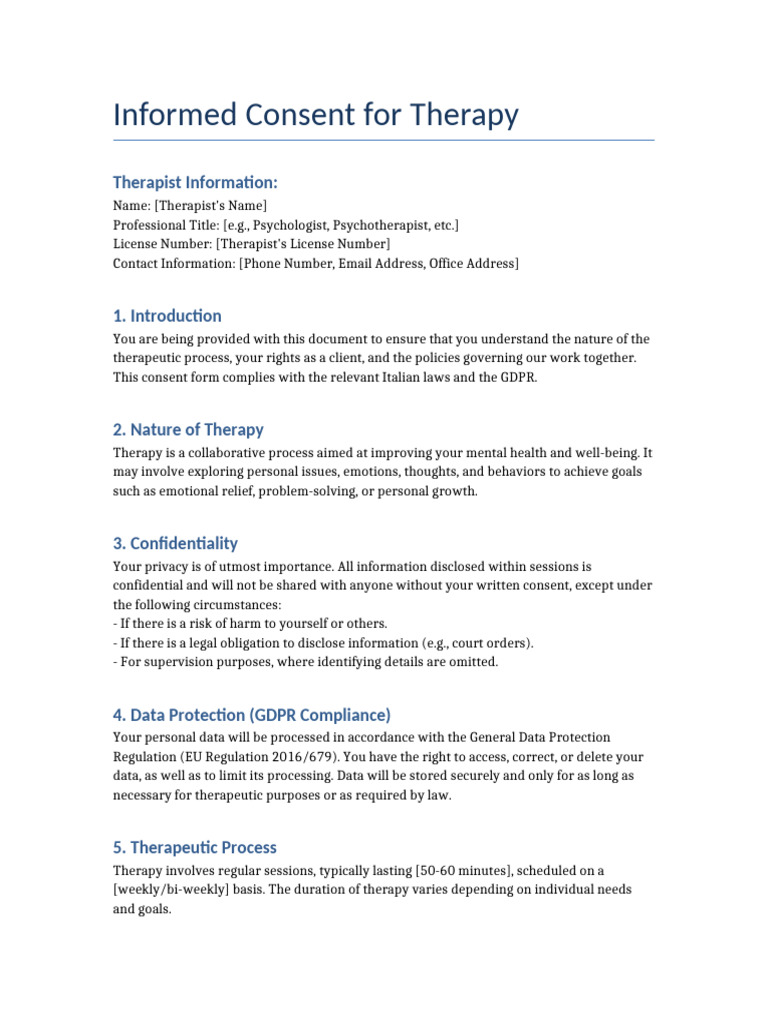 Informed Consent Therapy Italy | PDF | Psychotherapy | Health Care