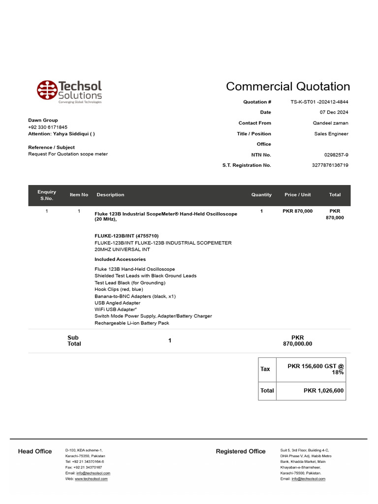 Quotation-Dawn Group. Scope Meterpdf | PDF | Prices | Taxes