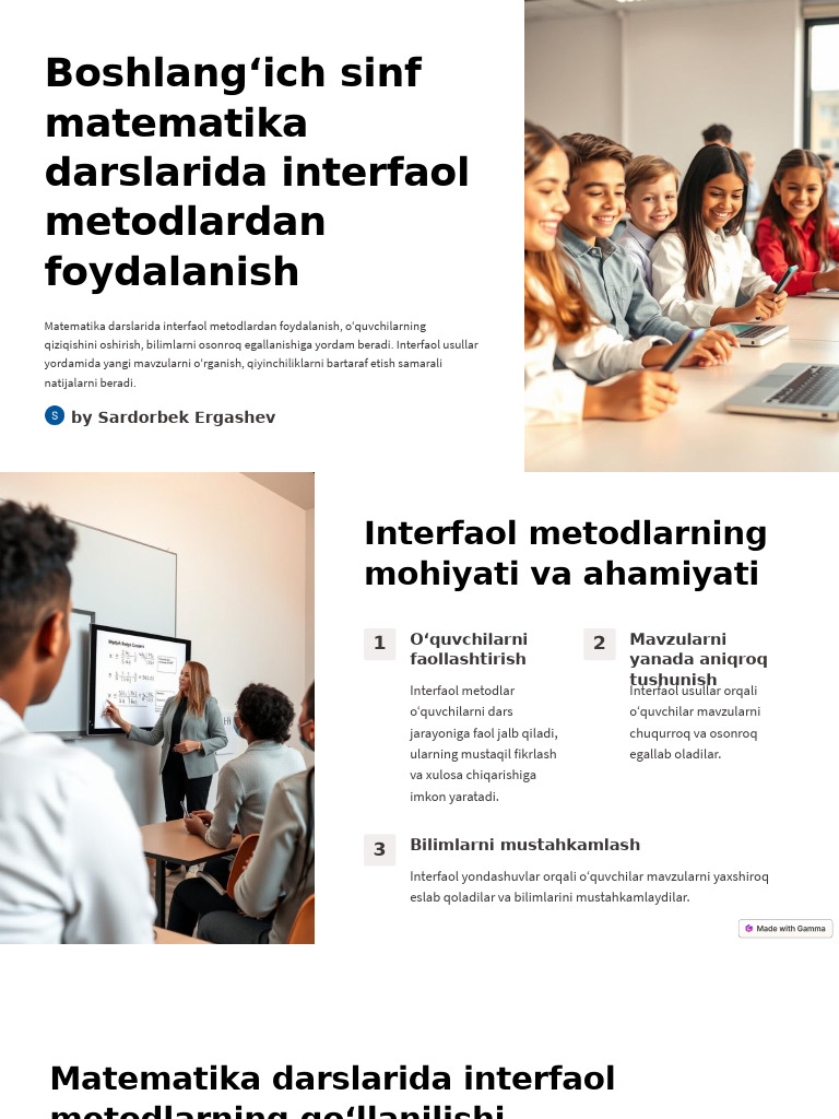 Boshlangich Sinf Matematika Darslarida Interfaol Metodlardan Foydalanish | PDF