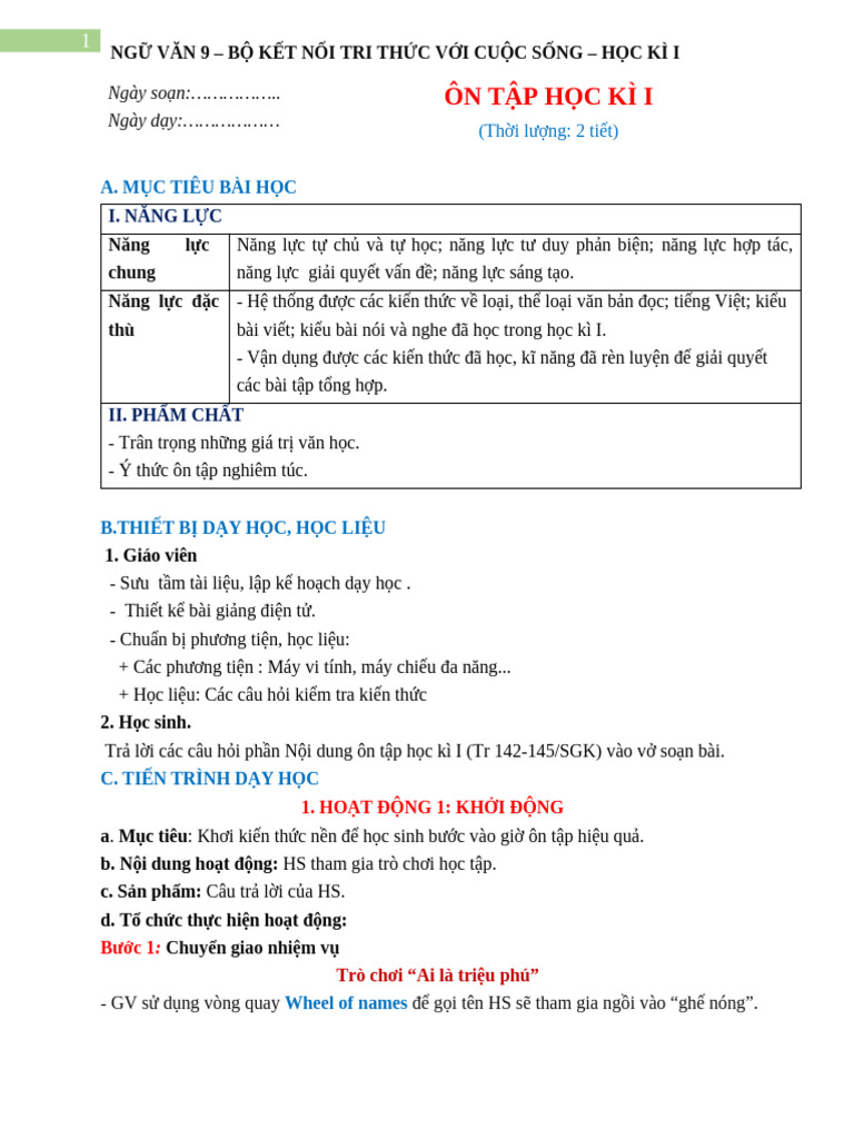 BÀI ÔN TẬP HỌC KÌ I - KNTT 9 | PDF