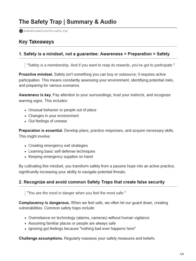 The Safety Trap Summary | PDF | Safety | Mental Health