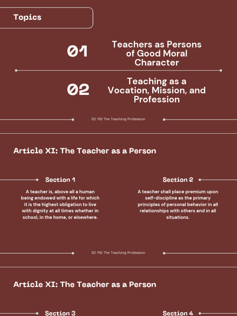 Lesson 4 Teacher as a Vocation, Mission and Profession | PDF | Teachers | Dignity