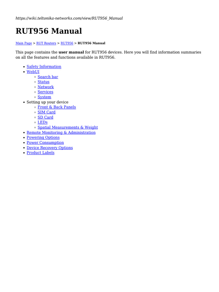 RUT956 User Manual Overview | PDF