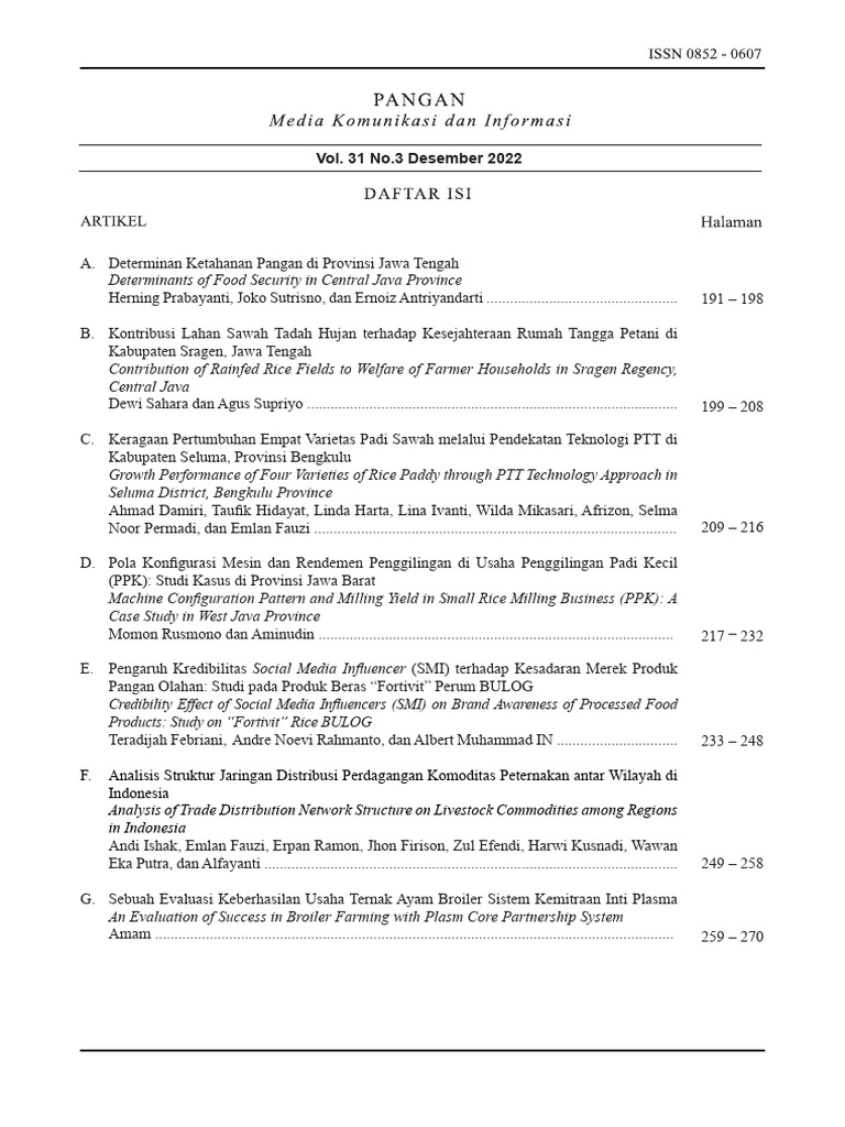Prabayanti dkk (2022) Determinan Ketahanan Pangan di Provinsi Jawa Tengah | PDF