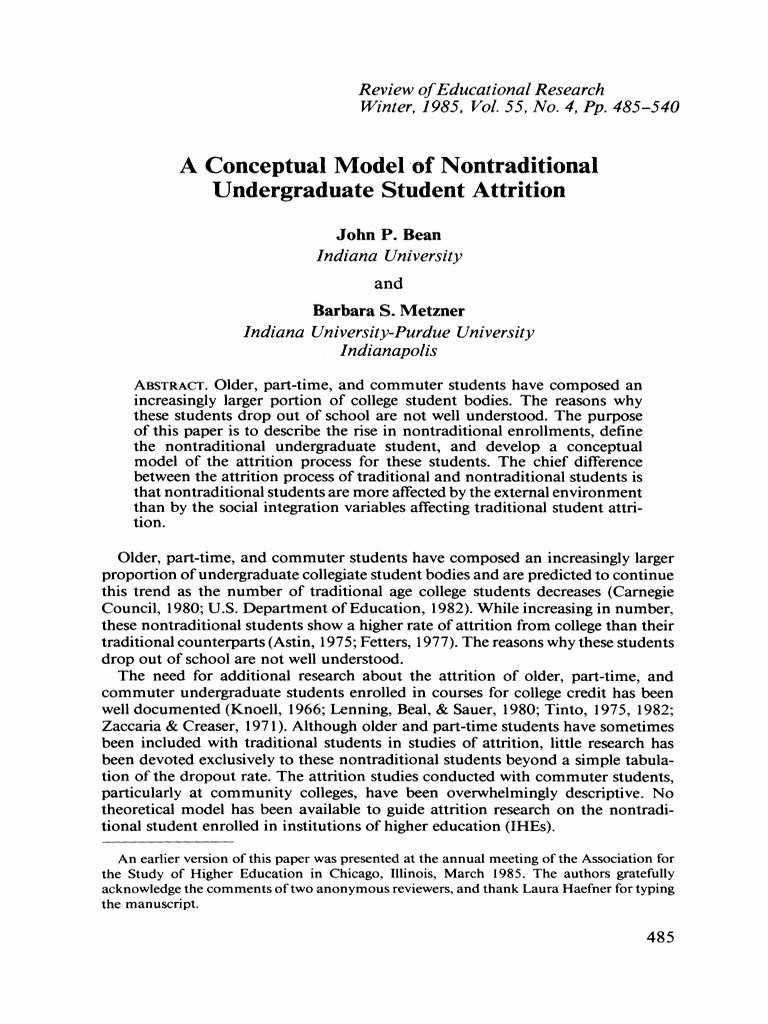 Nontraditional Student Attrition Model | PDF