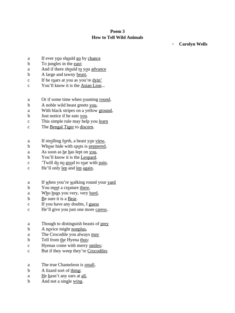 How to Tell Wild Animals (Poem-3) (1) | PDF | Poetry | Poetics