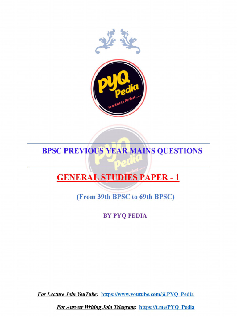 BPSC Gs1 Mains Pyq | PDF