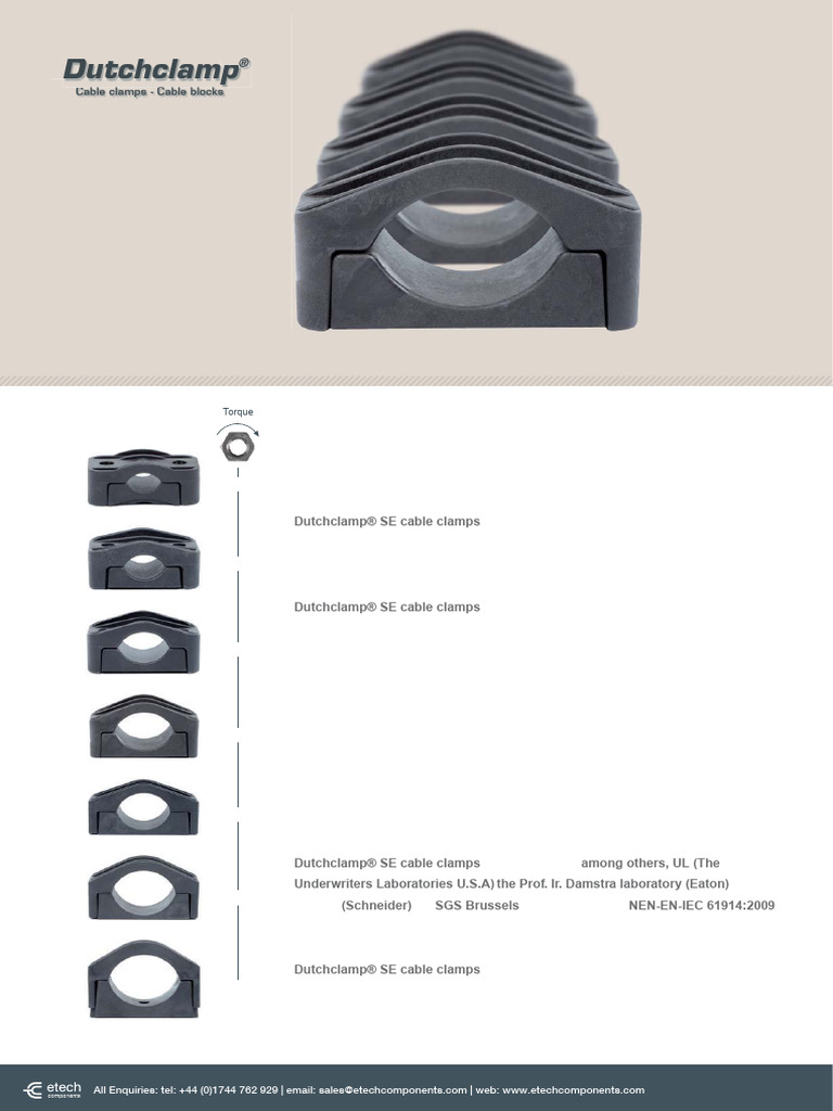 Dutchclamp SE Types Cable Cleats | PDF | Glasses | Electrical Engineering