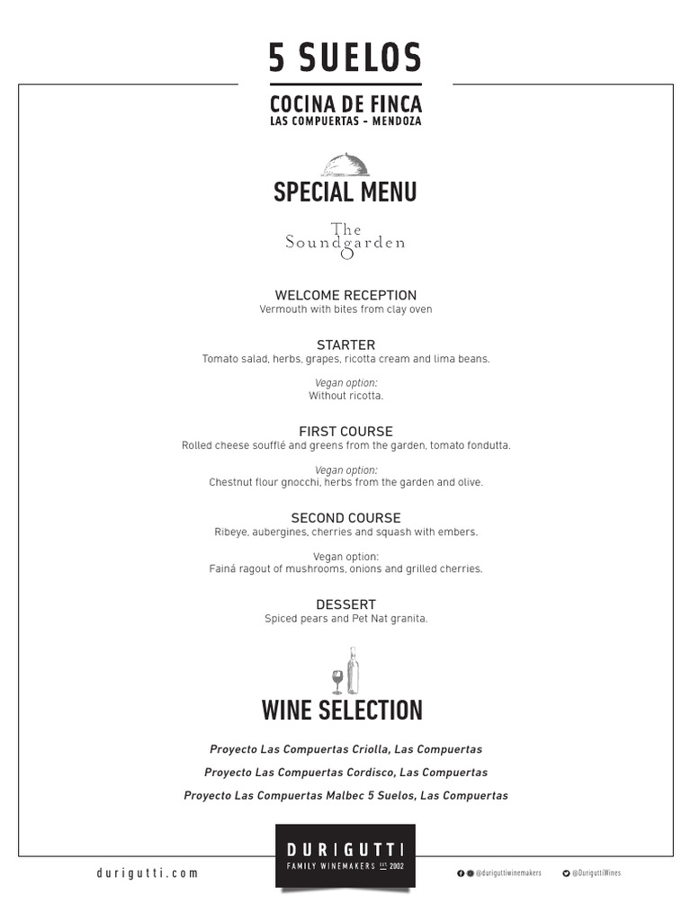Menu 5suelos TheSoundGarden ENG | PDF