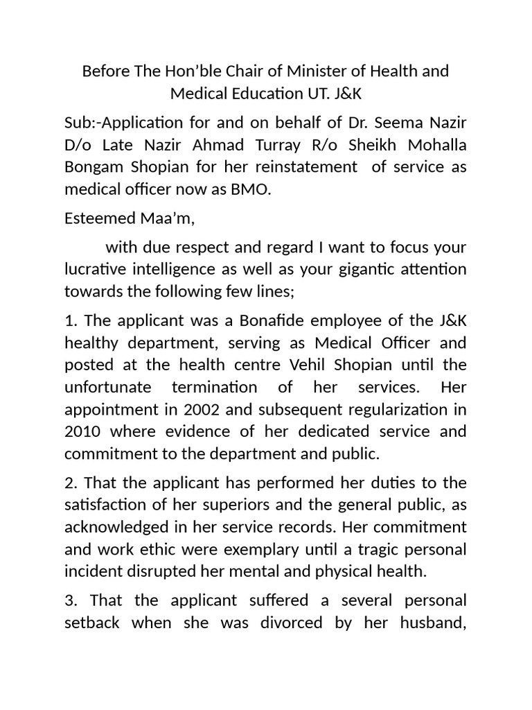 Application For Reinstatement | PDF | Mental Disorder | Justice