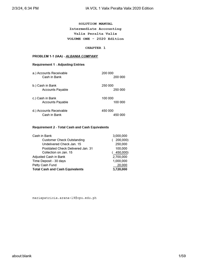 Valix Intermediate Accounting Solutions | PDF | Banks | Debits And Credits