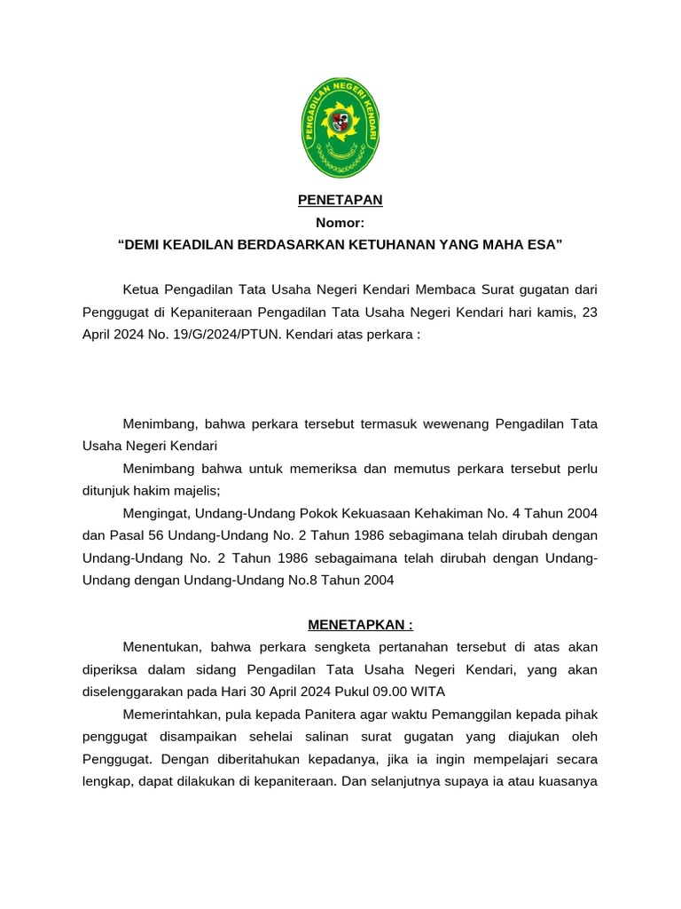 Penetapan Sidang Sengketa Pertanahan | PDF