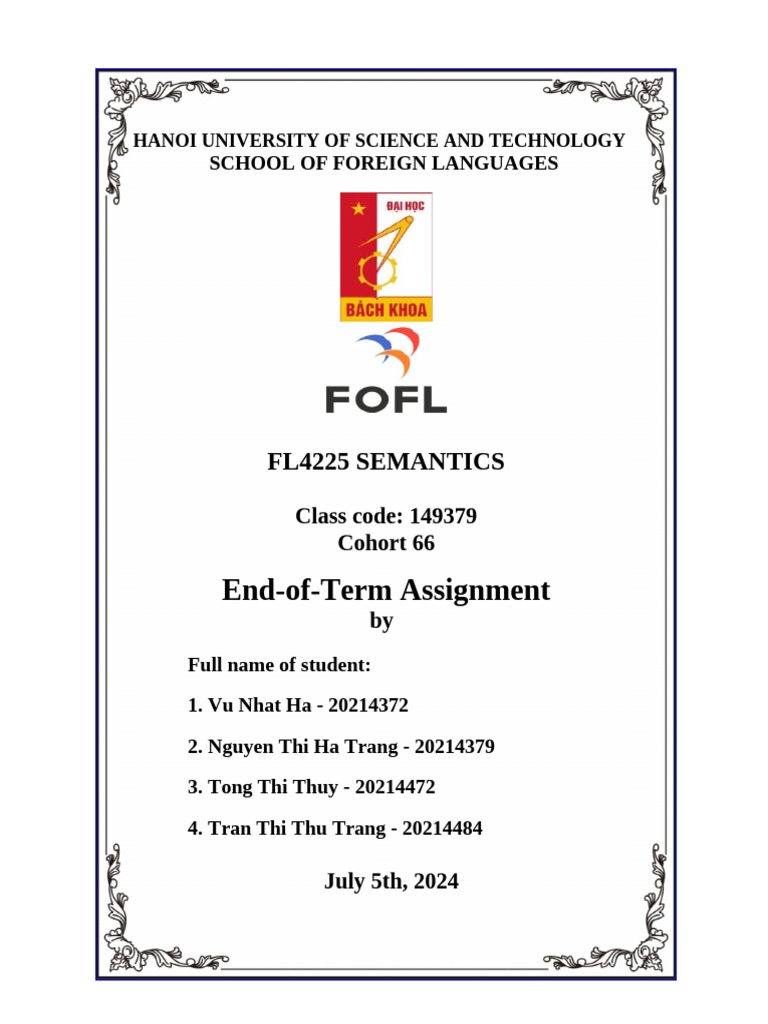 FL4225 Semantics End-Term Assignment | PDF