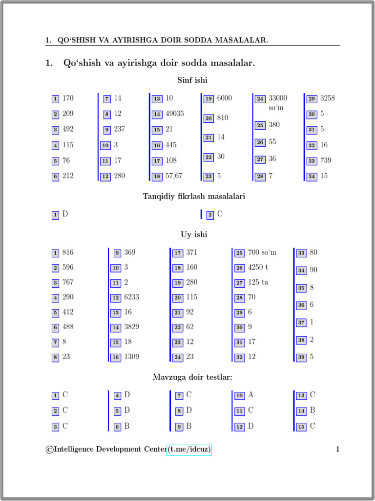 Yangi 1-Qism Javoblari | PDF