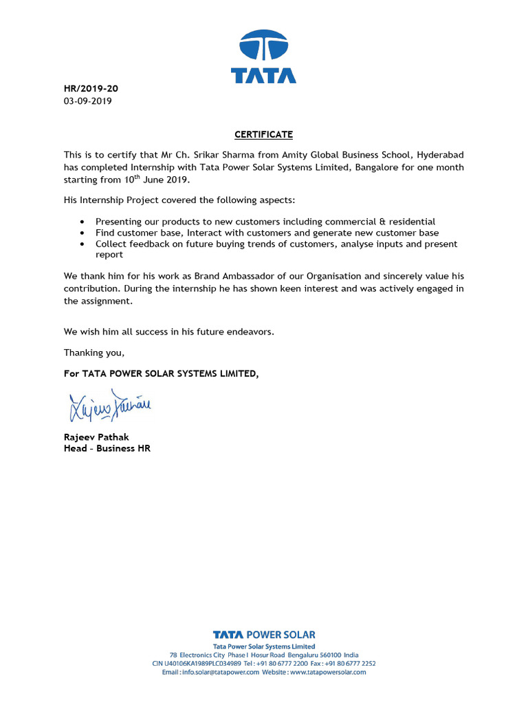 Tata Certificate | PDF