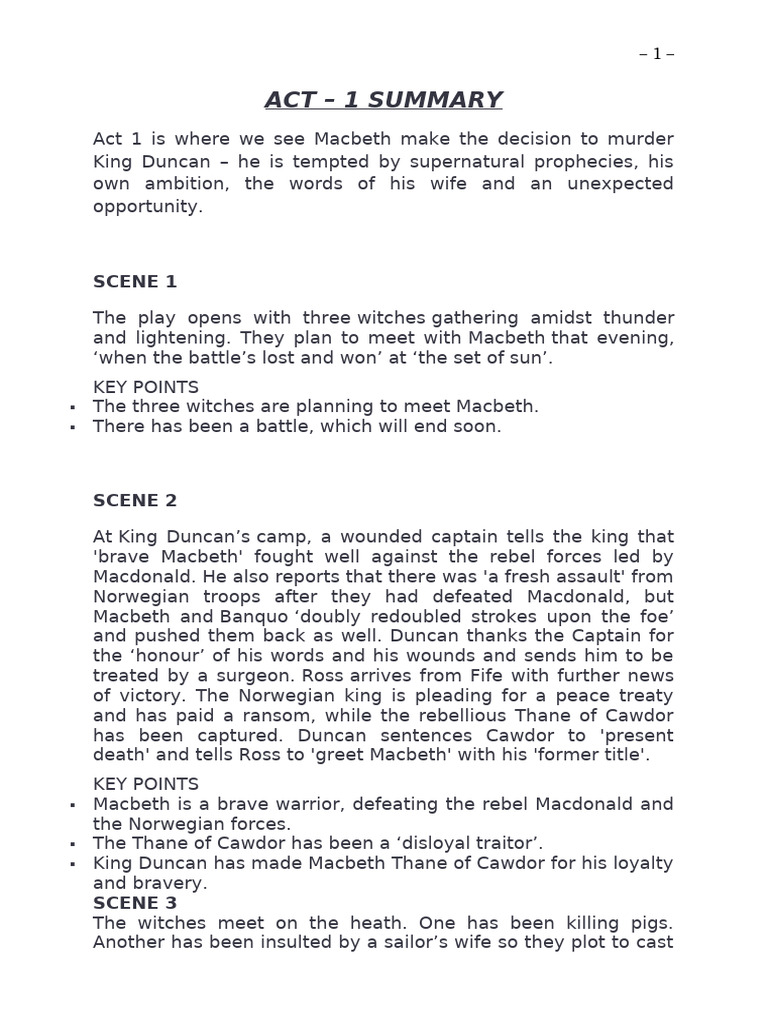 Macbeth Summary | PDF | Macbeth | Shakespearean Tragedies