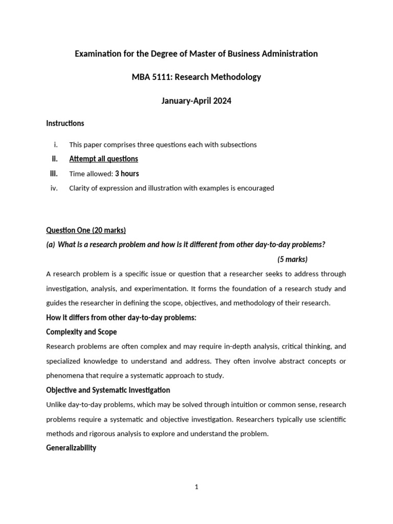 MBA 5111 Research Methodology | PDF | Hypothesis | Scientific Method