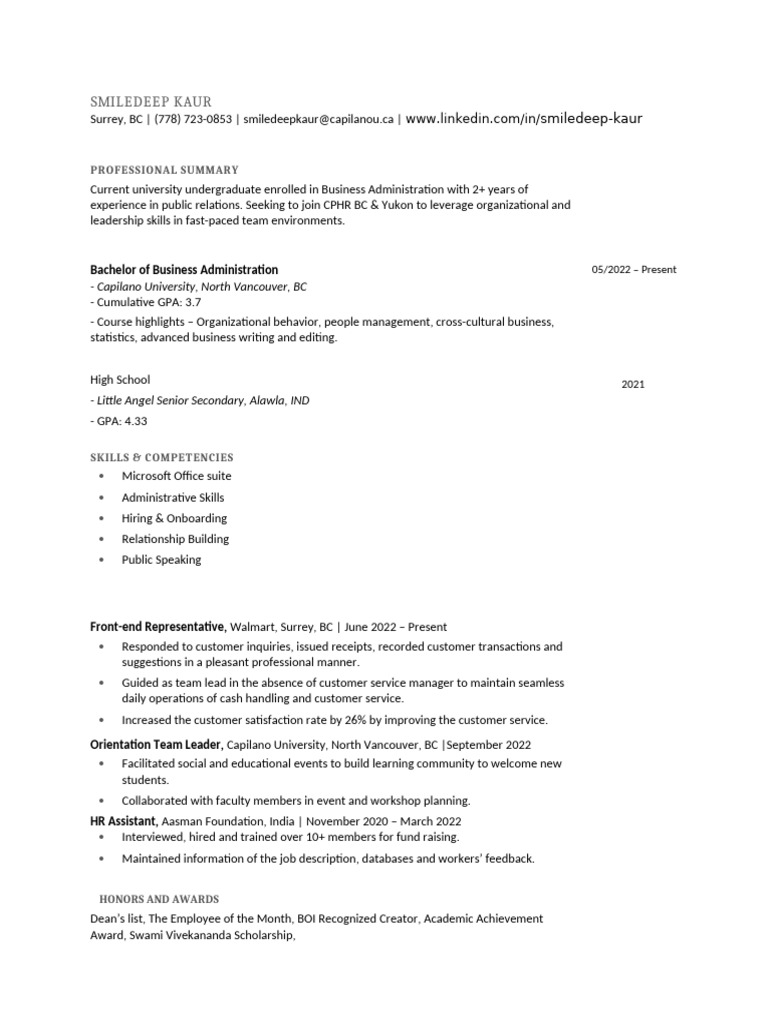 Smiledeep Kaur Resume | PDF