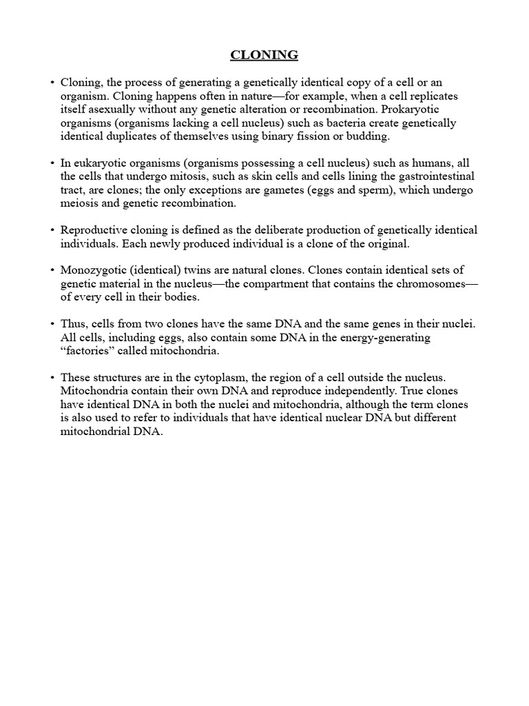 Cloning & Arificial Reproductive Technologies | PDF | Cloning ...