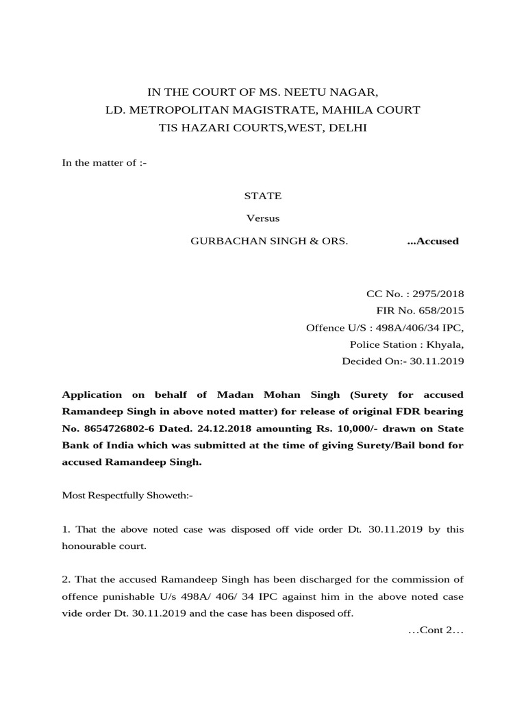 Madan Mohan FD Release Application | PDF | Bail | Misconduct