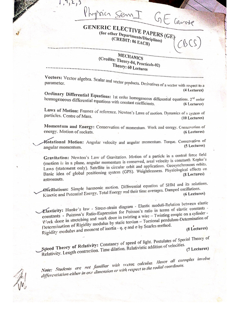 Physics Sem 1&2 Syllabus | PDF