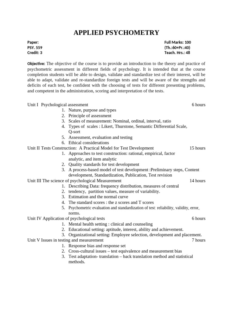 APPLIED PSYCHOMETRY | PDF | Psychometrics | Level Of Measurement