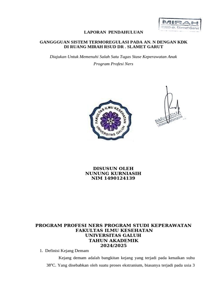 Laporan Pendahuluan Kejang Demam+Cp | PDF