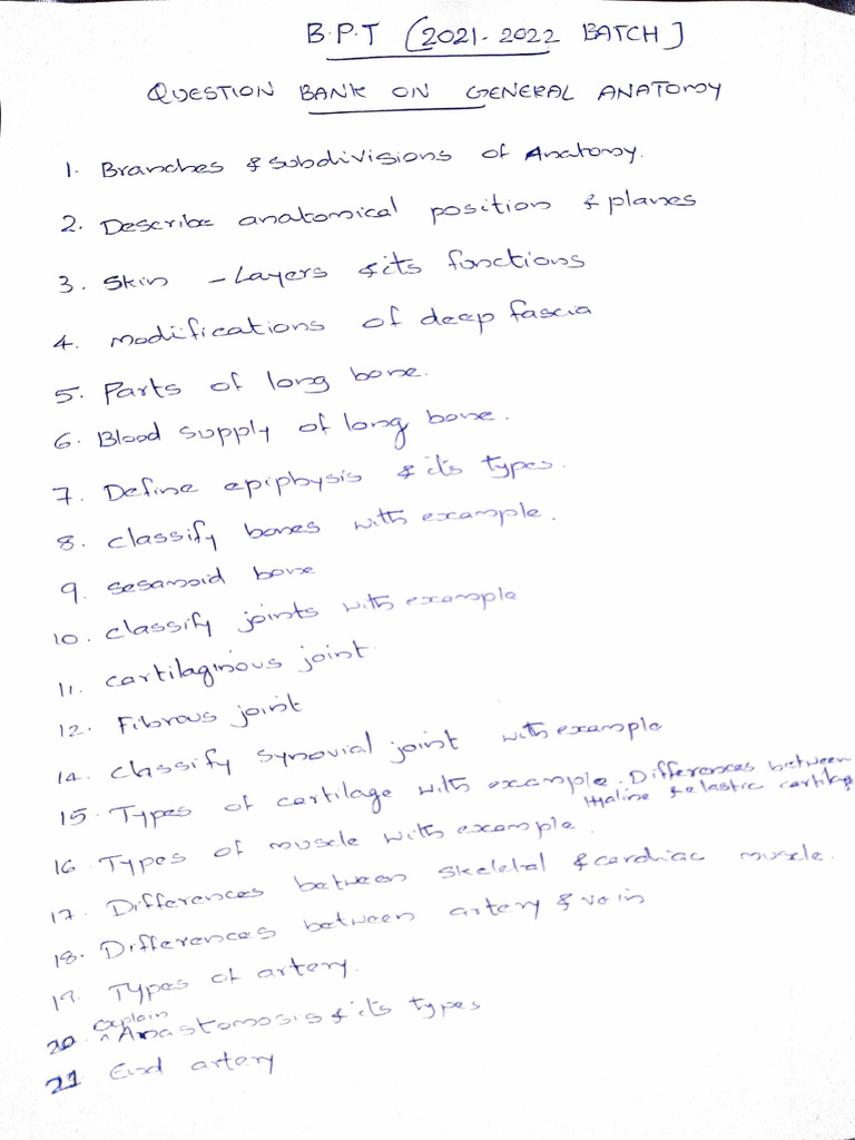 General Anatomy Question Bank 2 | PDF