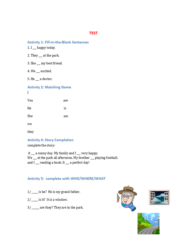 Verb To Be Activity Sheet | PDF