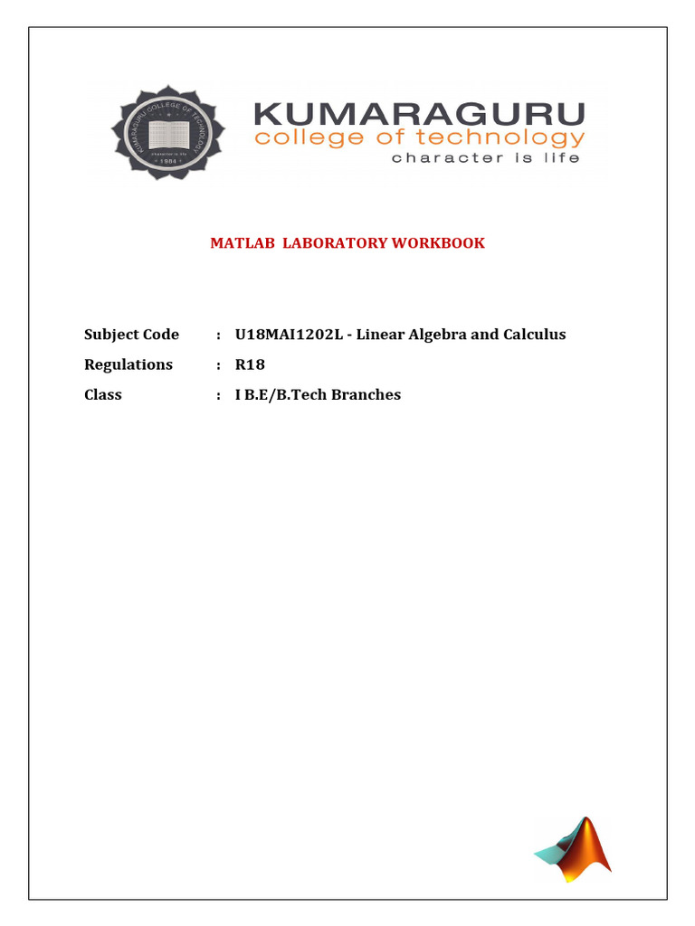 Matlab Odd Workbook- 2022-2023 (1) | PDF | Matrix (Mathematics) | Integral