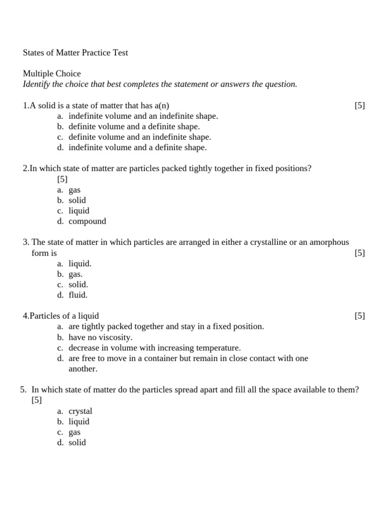States of Matter and Atomic Structure Test | PDF | Atoms | Atomic Nucleus