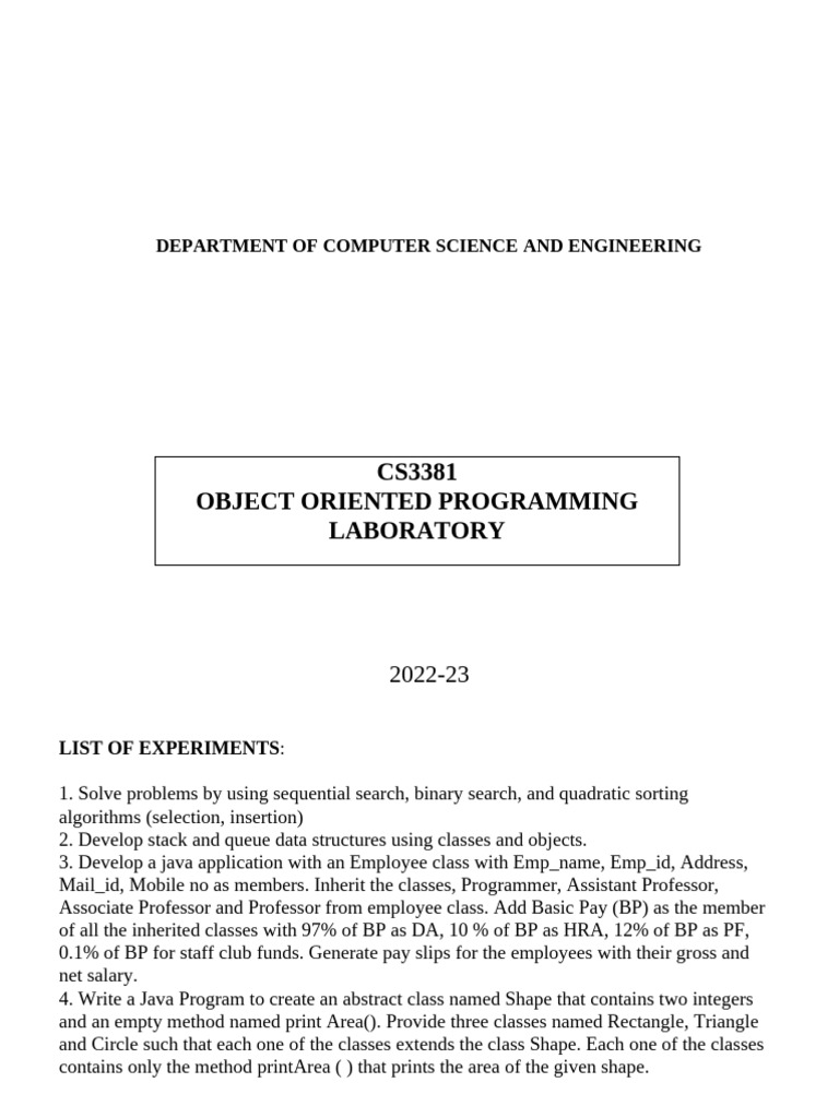 Oop Lab Manual | PDF | Queue (Abstract Data Type) | Area