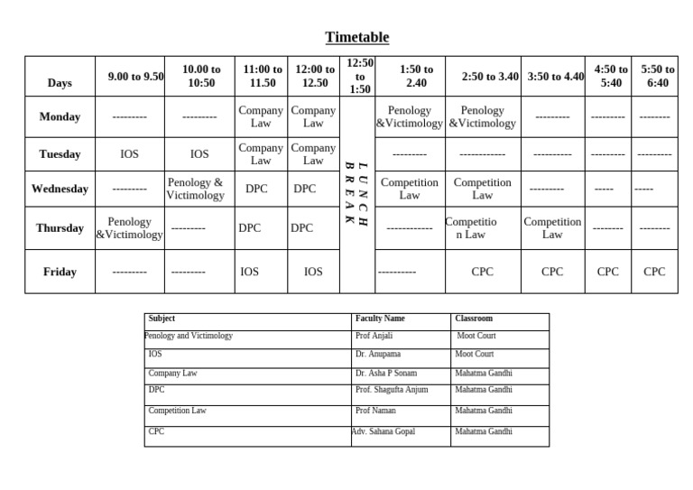 5th Sem Timetable | PDF