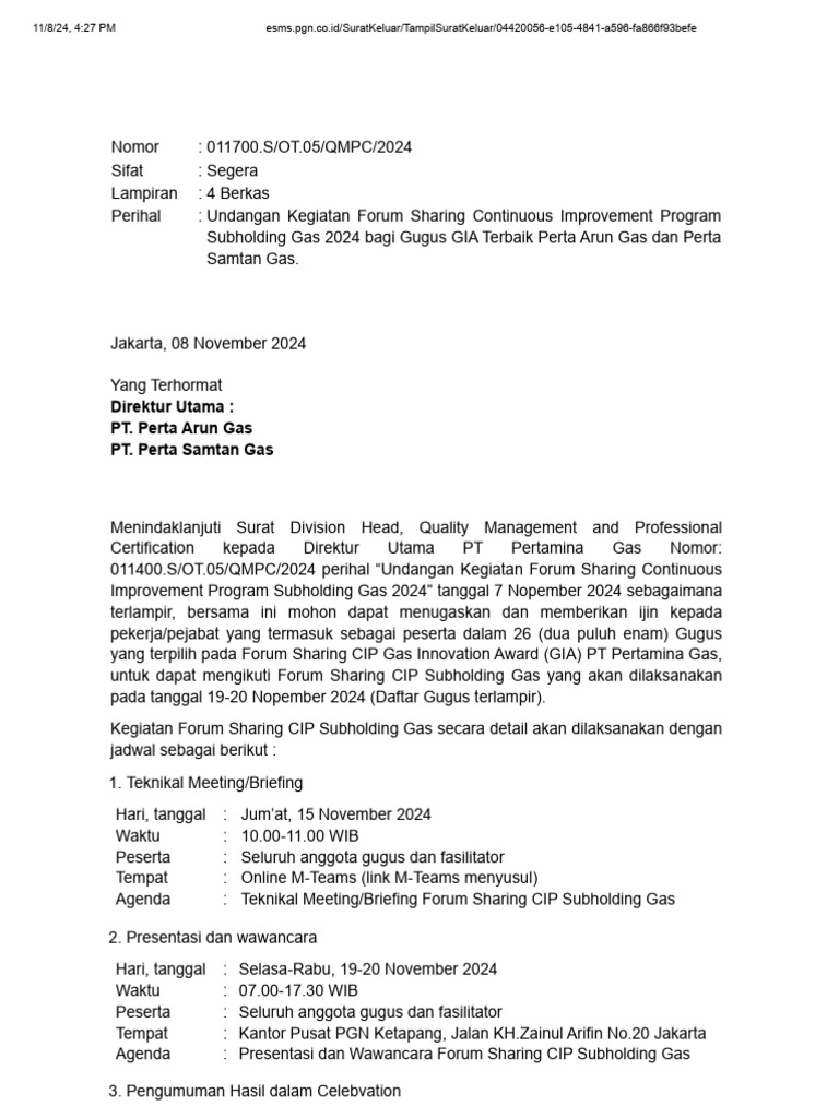 undangan peserta cip shg perta arun dan perta samtan gas | PDF