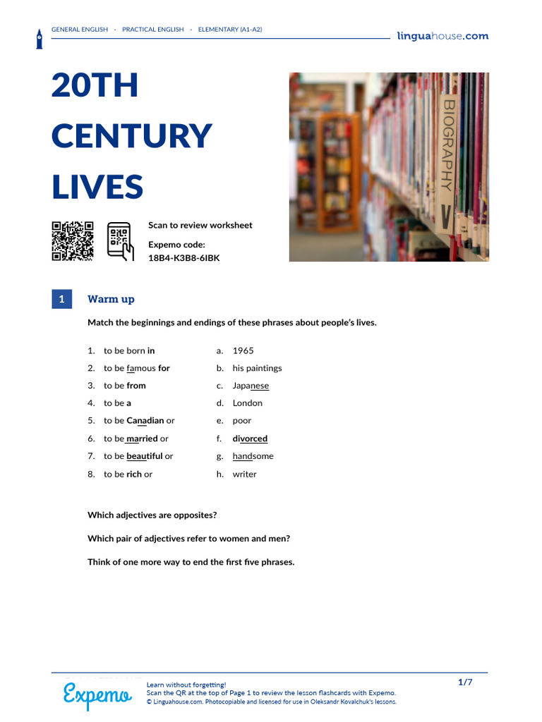 20th Century Lives: English A1-A2 Guide | PDF | Stress (Linguistics ...