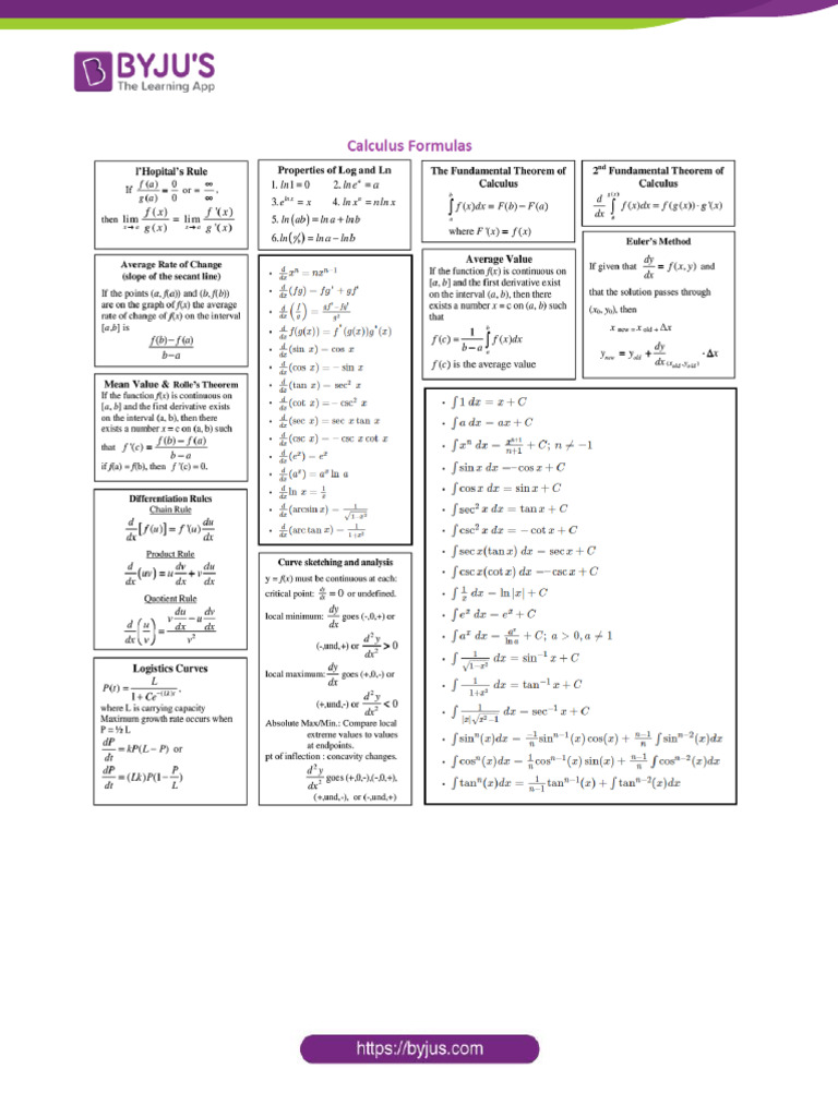 Calculus Formulas | PDF