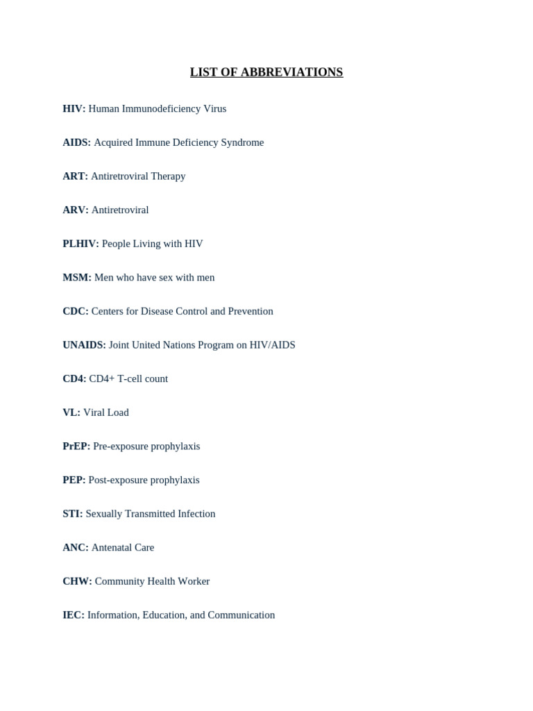 Essential HIV/AIDS Abbreviations Guide | PDF