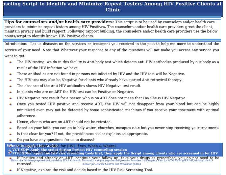 1_Counseling_Script_to_Identify_and_Minimize_Repeat_Testers_Among | PDF ...